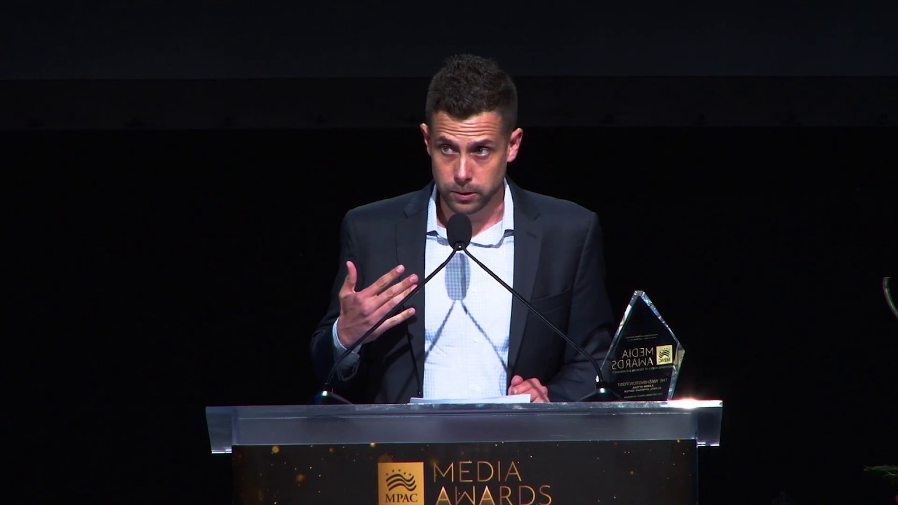 Justin Marks & Betty Gabriel accept for Counterpart | MPAC Media Awards - Muslim Public Affairs ...